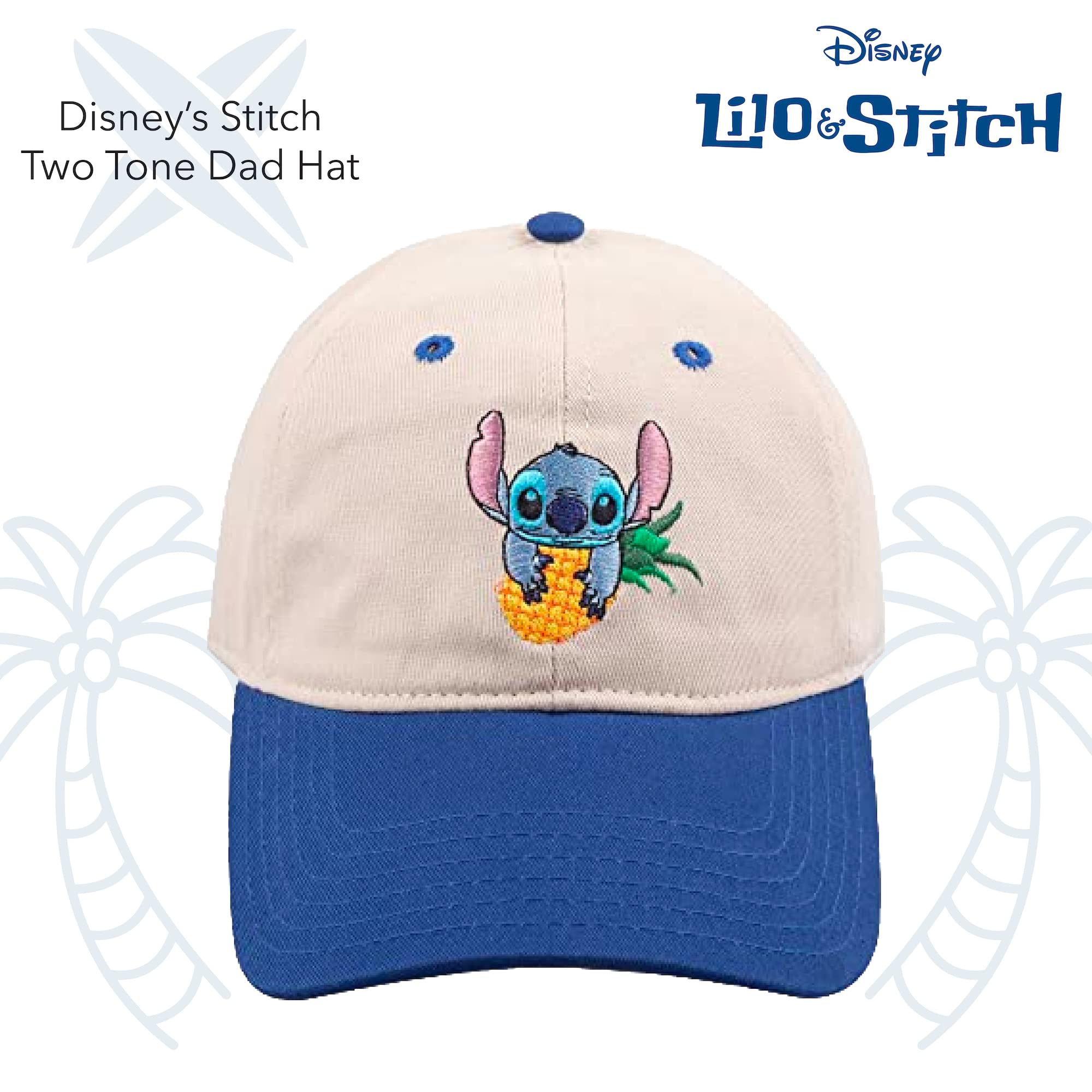 Concept One Unisex Adult Disney Stitch Adjustable Baseball Cap, with Curved Brim Dad Hat, Navy - Pineapple, One Size US