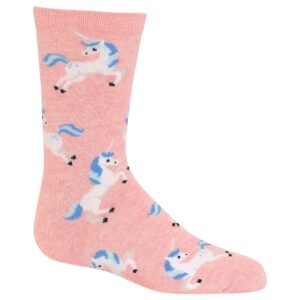 hot sox kids' fun animal crew socks-1 pair pack-cool & cute gifts for boys & girls, unicorn (pink heather), large-x-large