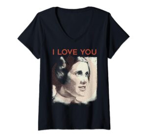 womens star wars princess leia i love you rebel dot v-neck t-shirt