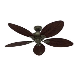 hunter bayview indoor / outdoor ceiling fan with pull chain control, 54", provencal gold