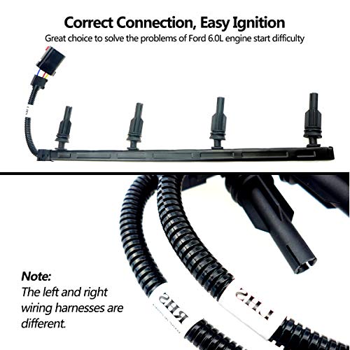 6.0L Powerstroke Glow Plug Wire Wiring Harness Set Fit for Ford 2003 6.0l Diesel Super Duty F250 F350 F450 F550, Right & Left Pigtial Connector Harness Replace 3C3Z-12A690-AA 3C3Z-12A690-BA 12A690