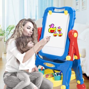 Easel for Kids, Double Sided Dry Erase Board and Chalkboard, Height Adjustable Drawing Board with Painting Accessories for Toddlers Boys and Girls