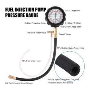 JIFETOR Fuel Injection Pump Pressure Tester Gauge Kit, Car Gasoline Gas Fuel Oil Injector Test Manometer Tool Set 0-140PSI, Universal for Auto Truck SUV Motorcycle ATV RV