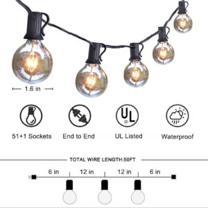 VMANOO Outdoor G40 Globe Patio String Lights with 55 Clear Bulbs (5 Spare) for Backyard Porch Bistro Decks Indoor Outdoor Gardens Homes Wedding Party Lawn Patio Xmas Tree Waterproof 50Ft Black Wire