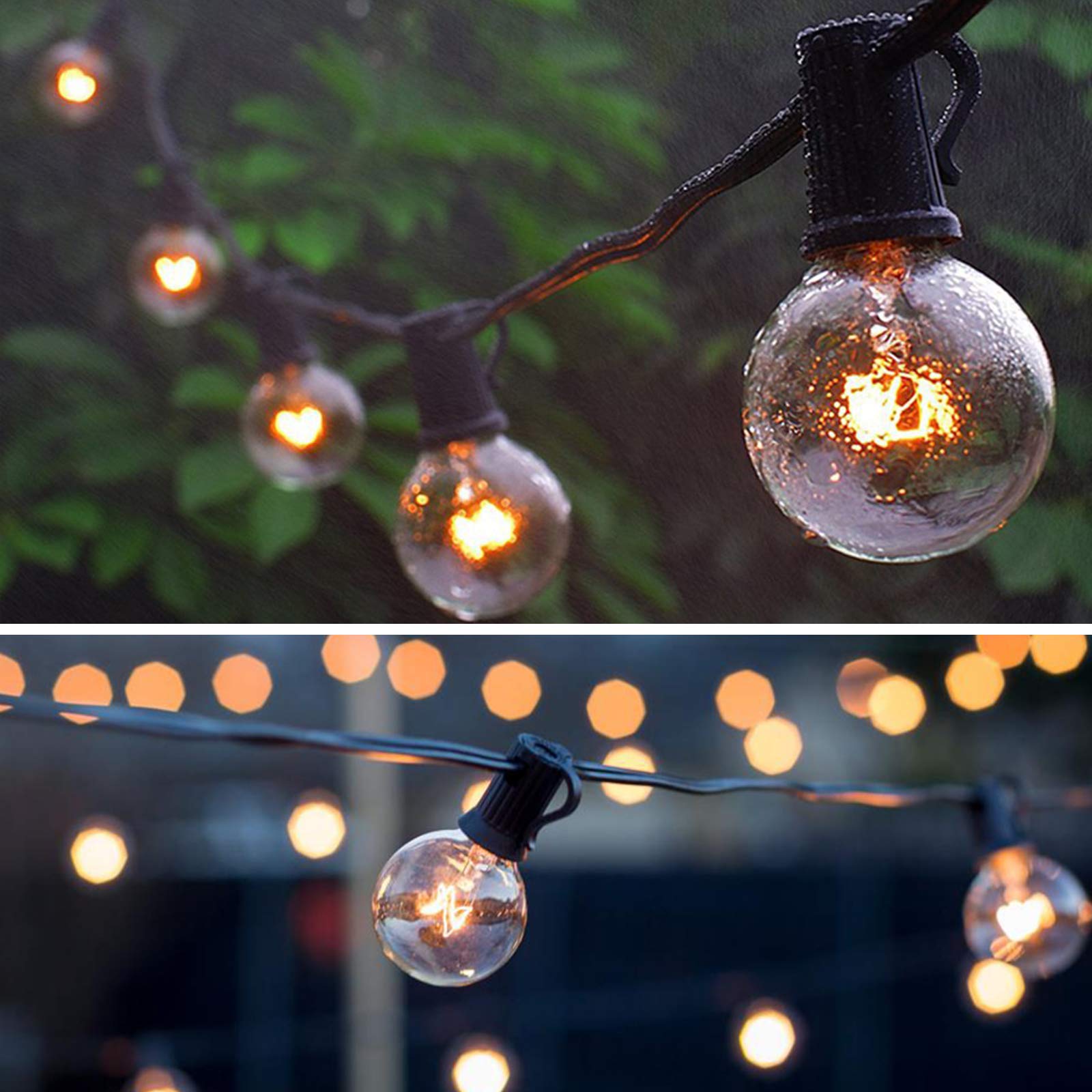 VMANOO Outdoor G40 Globe Patio String Lights with 55 Clear Bulbs (5 Spare) for Backyard Porch Bistro Decks Indoor Outdoor Gardens Homes Wedding Party Lawn Patio Xmas Tree Waterproof 50Ft Black Wire