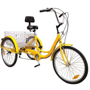 areyourshop unisex adult 24" 3-wheel 7-speed tricycle bicycle bike cruise basket yellw