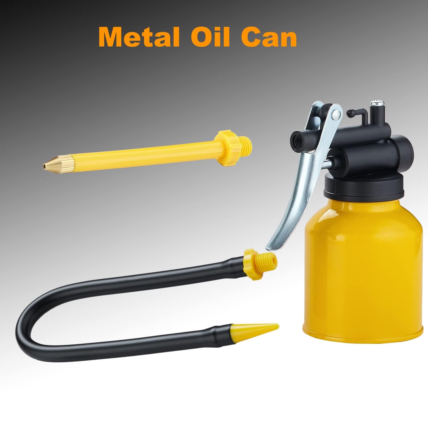 Multipurpose Metal Oil Can,Oil Can Pump Oiler with 2 Spout for All Lubrication Need of Car, Bikes and Machines -8 oz.Yellow Oil Can Capacity