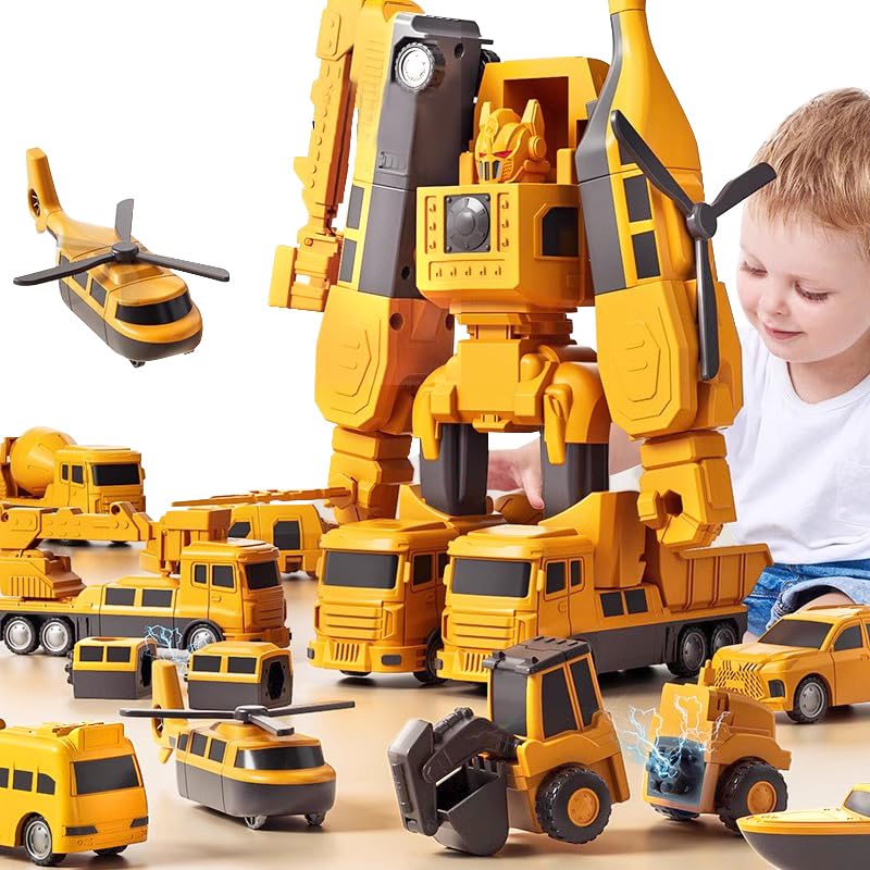 Gzsbaby Transforming Robot Toys Set for Boys, 6 in 1 Magnetic Construction Trucks Transform Robot Play Vehicles with Storage Box (Construction Toys) (778A47)