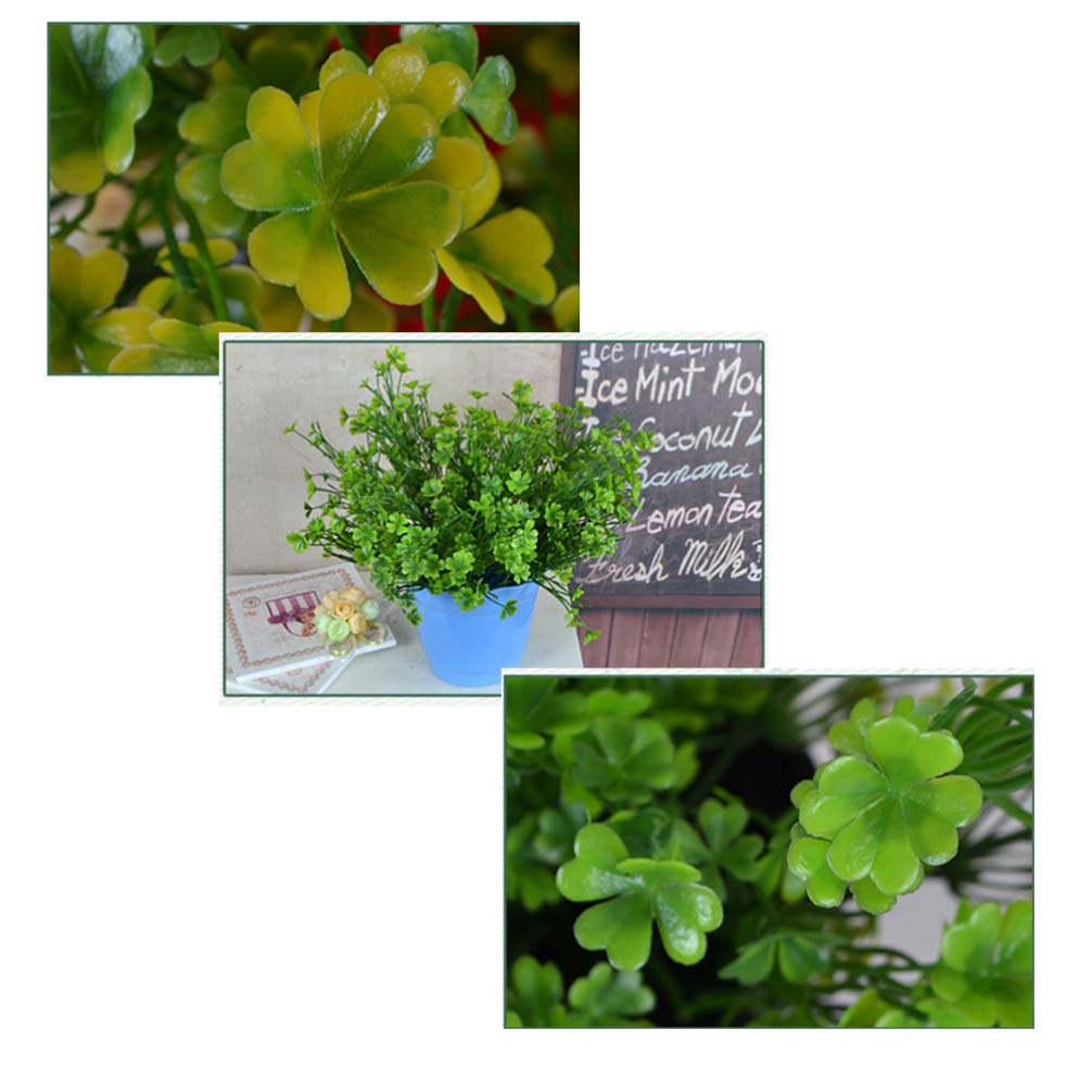 Artificial Clover Bushes Fake Plastic Greenery Plant Artificial Landscaping Shrubs Flowers Filler for Party Wedding Indoor Outside Office (Green)