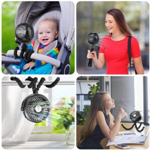 Battery Operated Stroller Fan, Clip On Fan for Baby Stroller, Flexible Tripod USB Personal Fan, Portable Golf Cart Fan with 12PCS LED for Crib Bike Car Seat Treadmill Camping Gym, 3 Speeds, Rotatable