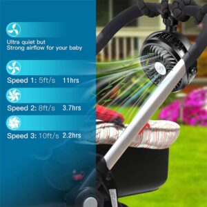 Battery Operated Stroller Fan, Clip On Fan for Baby Stroller, Flexible Tripod USB Personal Fan, Portable Golf Cart Fan with 12PCS LED for Crib Bike Car Seat Treadmill Camping Gym, 3 Speeds, Rotatable