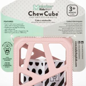 Malarkey Kids Silicone Teething Toys Chew Cube Baby Toy Activity Cube for New Born Babies Toys Rattle Teether Four Way Sensory Stimulation (Easy Grip, BPA Free Non Toxic, Mauve, Pack of 1)