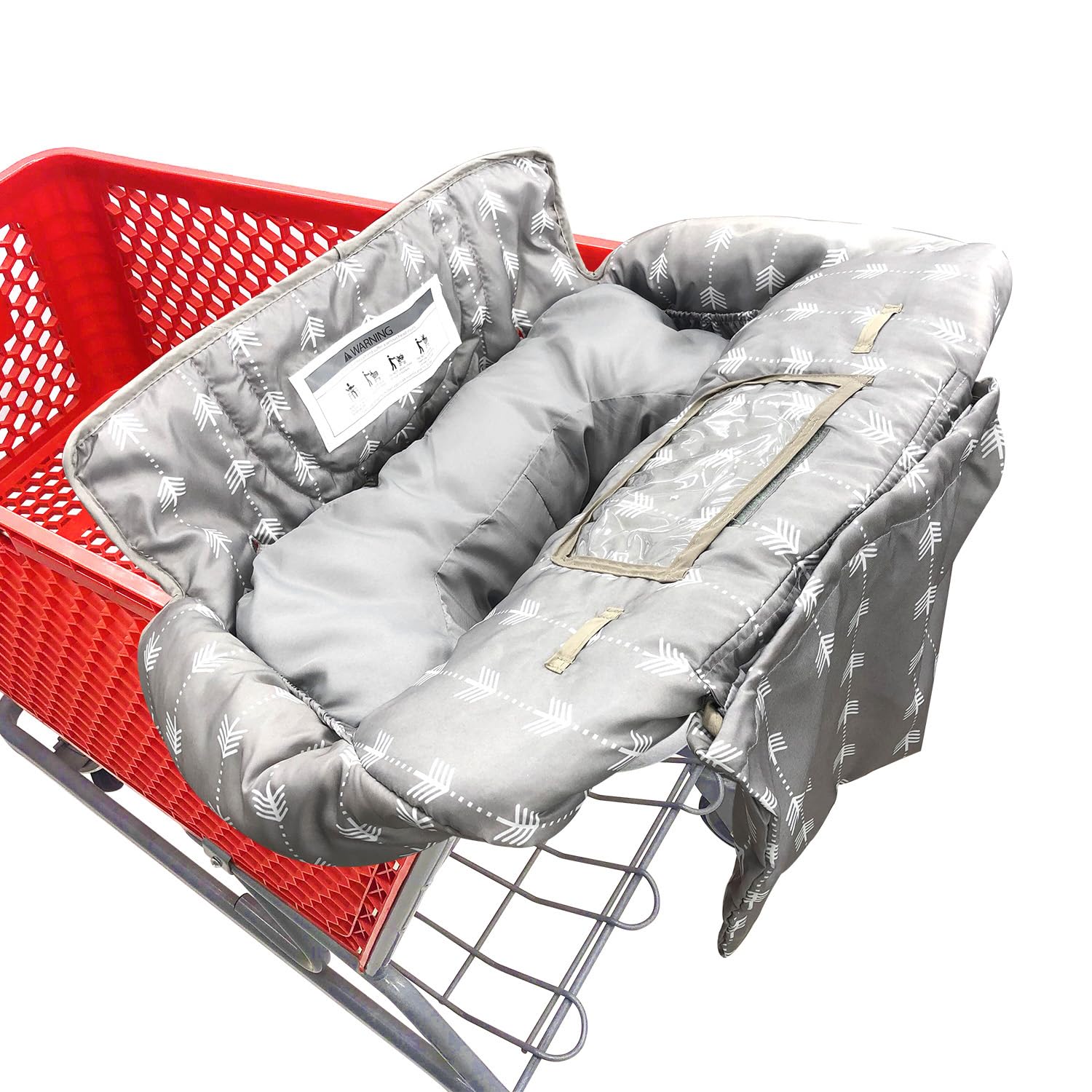 Soft Pillow Attached Waterproof 2-in-1 Baby Grocery Cart Seat Cover and High Chair Cover (Grey Arrow)