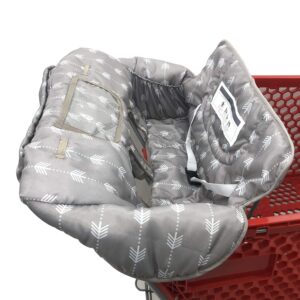 Soft Pillow Attached Waterproof 2-in-1 Baby Grocery Cart Seat Cover and High Chair Cover (Grey Arrow)