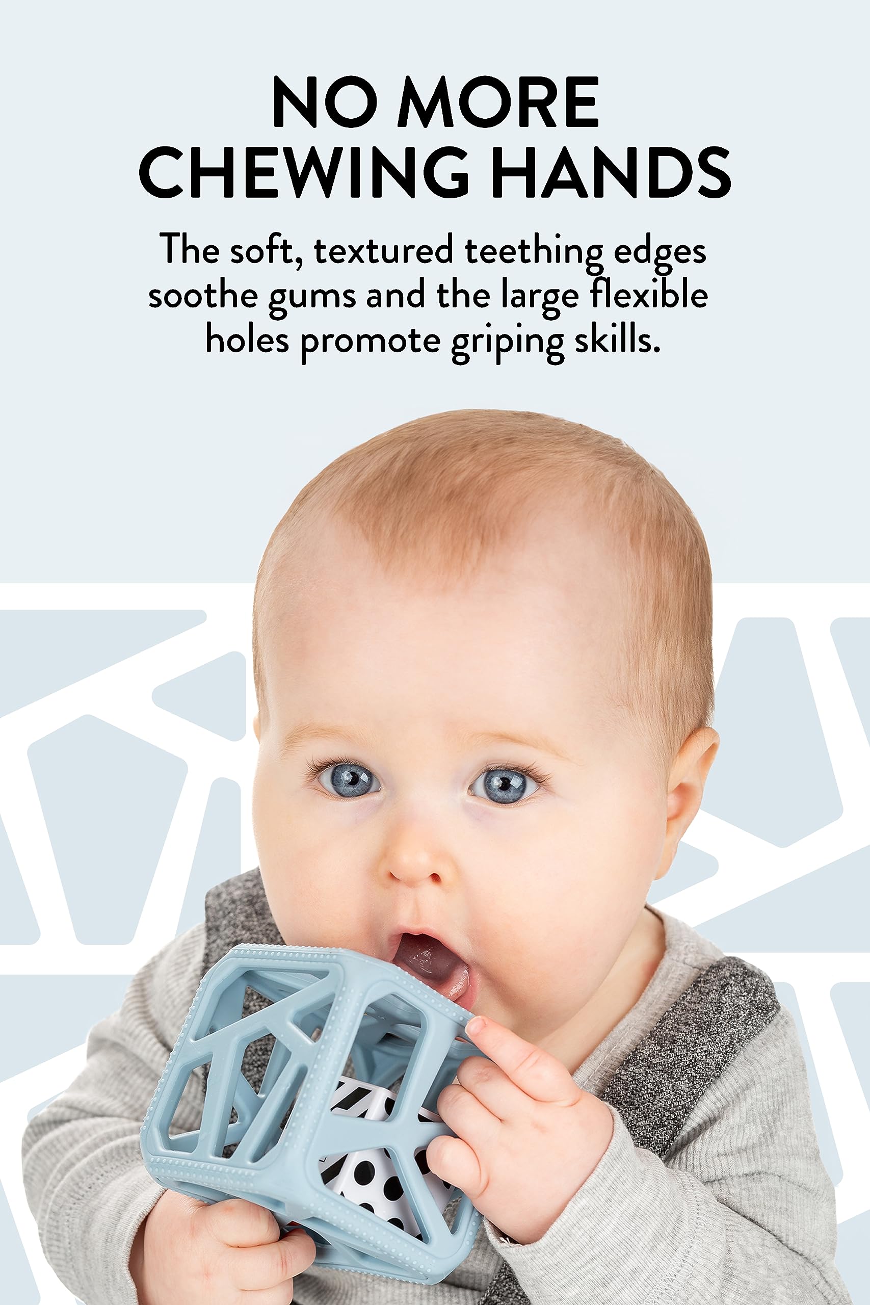 Malarkey Kids Silicone Teething Toys Chew Cube Baby Toy Activity Cube for New Born Babies Toys Rattle Teether Four Way Sensory Stimulation (Easy Grip, BPA Free Non Toxic, Steel Blue, Pack of 1)