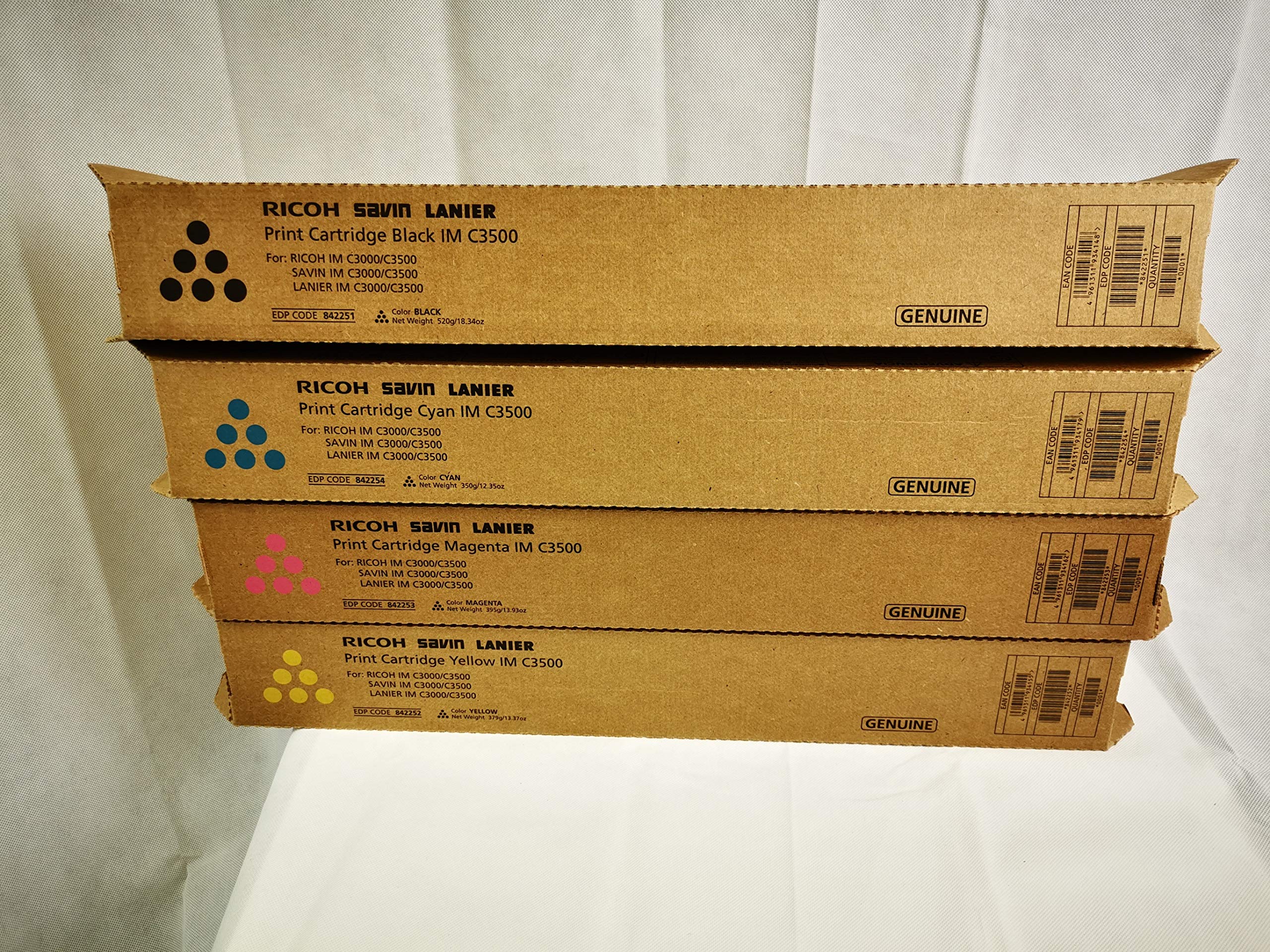 Genuine Ricoh 842251, 842252, 842253, 842254 Toner Cartridges (1 Set of 4) for Ricoh IM C3500 / C3000 + A Free Car Air Fresher