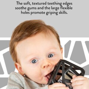 Malarkey Kids Silicone Teething Toys Chew Cube Baby Toy Activity Cube for New Born Babies Toys Rattle Teether Four Way Sensory Stimulation (Easy Grip, BPA Free Non Toxic, Black, Pack of 1)