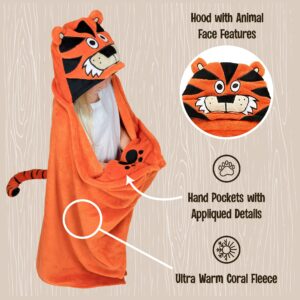 Lazy One Wearable Hooded Blanket for Kids, Animal Hooded Blanket (Tiger Blanket)