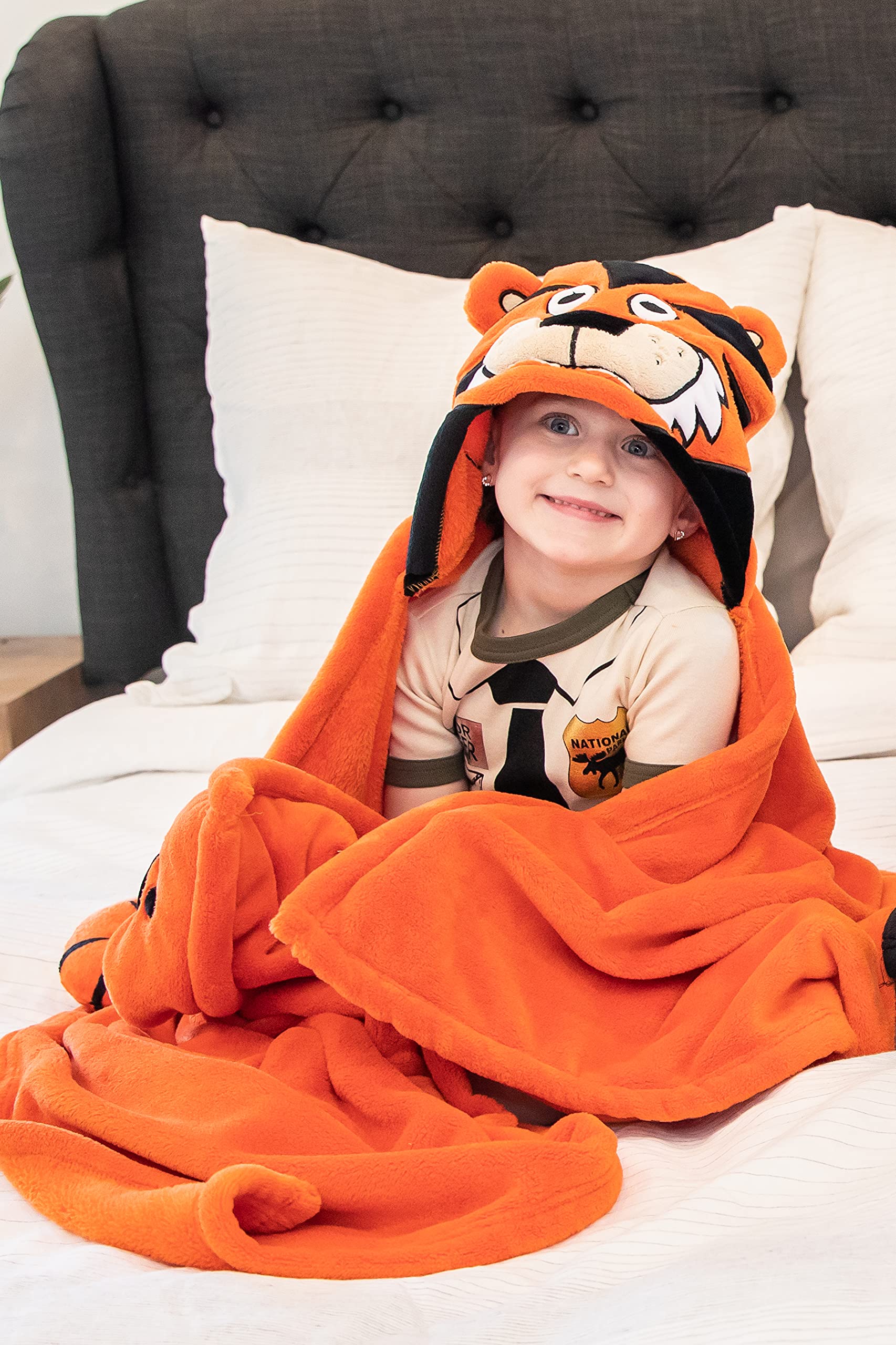 Lazy One Wearable Hooded Blanket for Kids, Animal Hooded Blanket (Tiger Blanket)