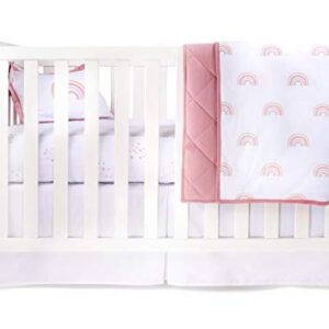 Ely's & Co. Baby Crib Bedding Sets for Girls — 4 Piece Set Includes Crib Sheet, Quilted Blanket, Crib Skirt, and Baby Pillowcase — Pink Rainbow Design