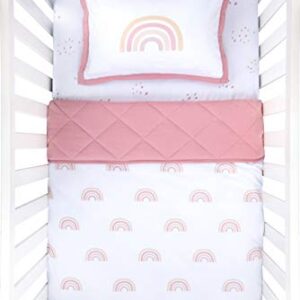 Ely's & Co. Baby Crib Bedding Sets for Girls — 4 Piece Set Includes Crib Sheet, Quilted Blanket, Crib Skirt, and Baby Pillowcase — Pink Rainbow Design