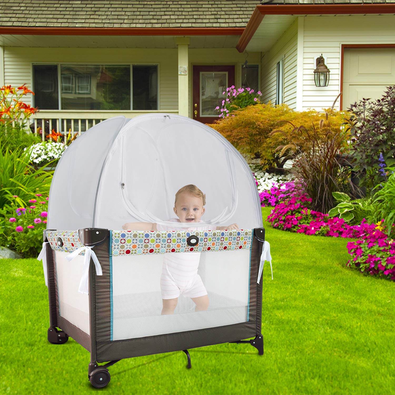 Baby Pack 'N' Play Pop Up Tent Safety Net, Protects from Insects, Mosquitoes and from Baby Climbing Out, See Through Mesh Net (Pack N Play Tent 37.5" x 26")