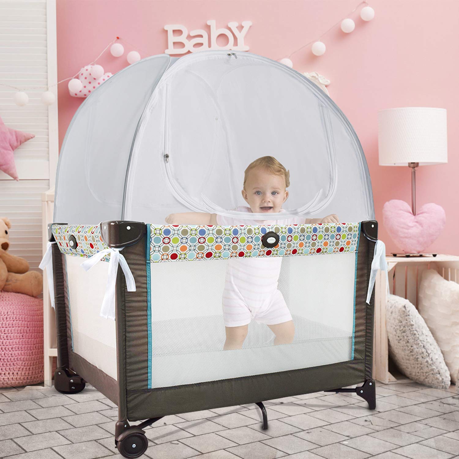 Baby Pack 'N' Play Pop Up Tent Safety Net, Protects from Insects, Mosquitoes and from Baby Climbing Out, See Through Mesh Net (Pack N Play Tent 37.5" x 26")