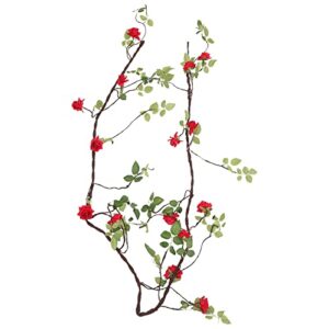 tendycoco artificial hanging plants rose vine silk fake flower greenery wall home room garden wedding indoor outdoor decorative climbing plants photography props (red)