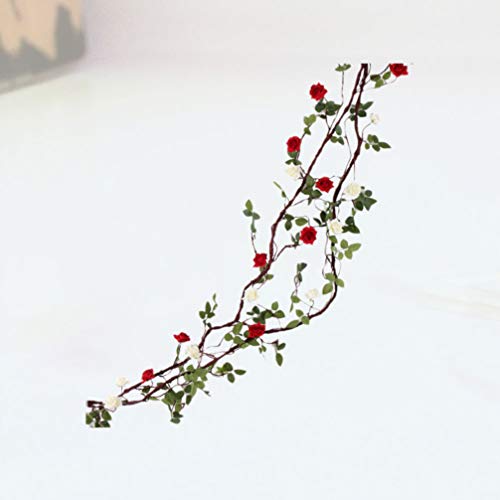 TENDYCOCO Artificial Hanging Plants Rose Vine Silk Fake Flower Greenery Wall Home Room Garden Wedding Indoor Outdoor Decorative Climbing Plants Photography Props (Red)