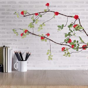 TENDYCOCO Artificial Hanging Plants Rose Vine Silk Fake Flower Greenery Wall Home Room Garden Wedding Indoor Outdoor Decorative Climbing Plants Photography Props (Red)