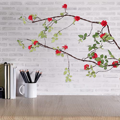 TENDYCOCO Artificial Hanging Plants Rose Vine Silk Fake Flower Greenery Wall Home Room Garden Wedding Indoor Outdoor Decorative Climbing Plants Photography Props (Red)