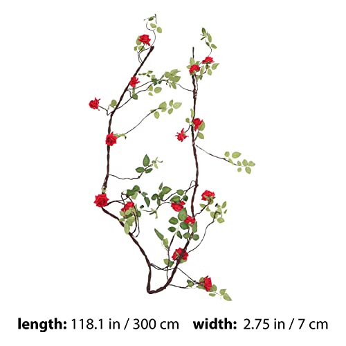 TENDYCOCO Artificial Hanging Plants Rose Vine Silk Fake Flower Greenery Wall Home Room Garden Wedding Indoor Outdoor Decorative Climbing Plants Photography Props (Red)