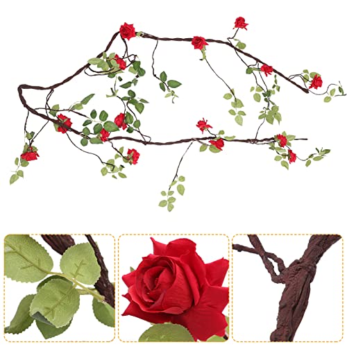 TENDYCOCO Artificial Hanging Plants Rose Vine Silk Fake Flower Greenery Wall Home Room Garden Wedding Indoor Outdoor Decorative Climbing Plants Photography Props (Red)