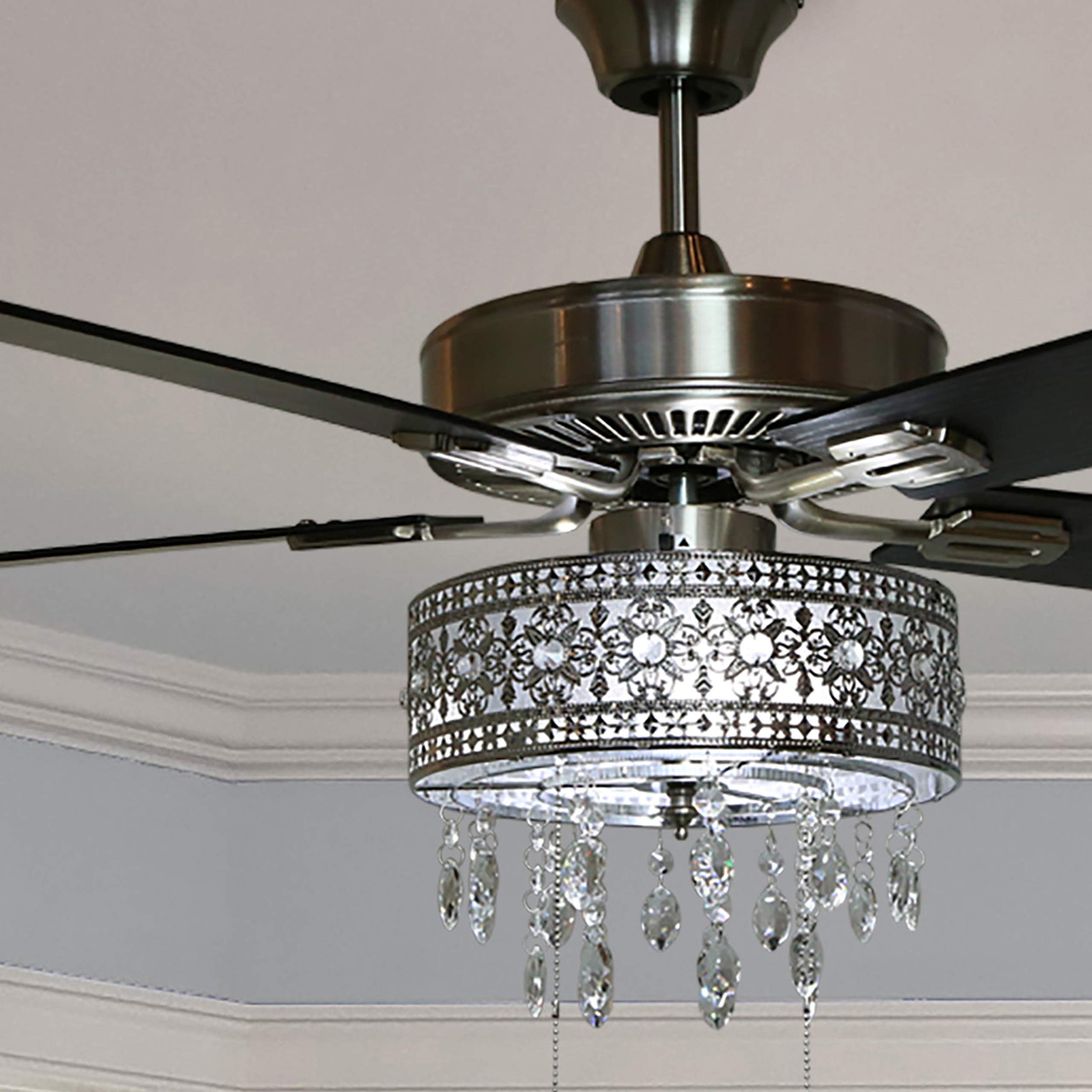 RIVER OF GOODS LED Ceiling Fan with Crystal Chandelier - 52" L x 52" W - Glam Ceiling Fan with Lights