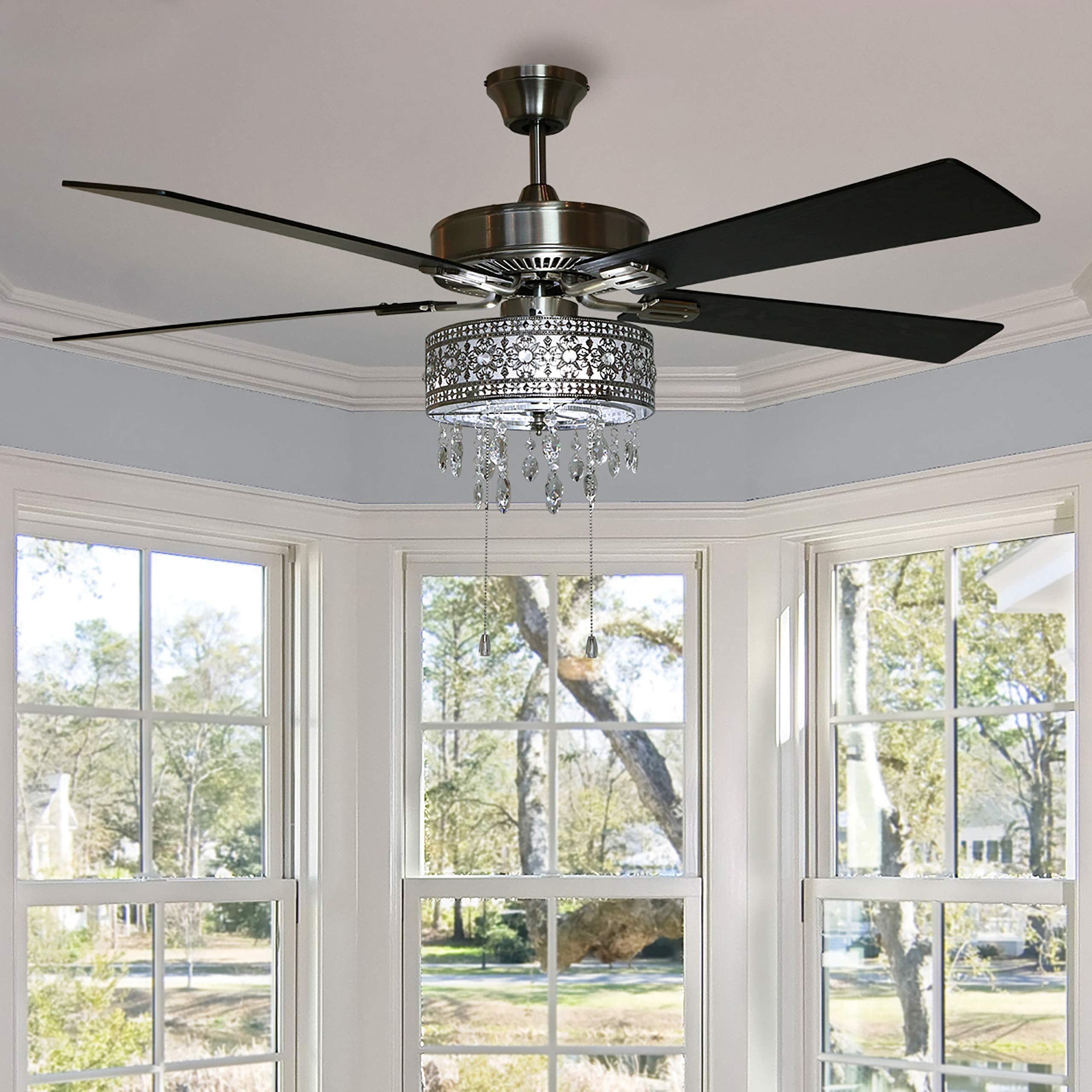 RIVER OF GOODS LED Ceiling Fan with Crystal Chandelier - 52" L x 52" W - Glam Ceiling Fan with Lights