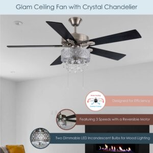 RIVER OF GOODS LED Ceiling Fan with Crystal Chandelier - 52" L x 52" W - Glam Ceiling Fan with Lights