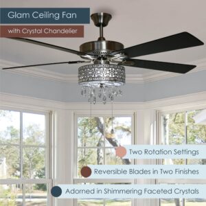 RIVER OF GOODS LED Ceiling Fan with Crystal Chandelier - 52" L x 52" W - Glam Ceiling Fan with Lights