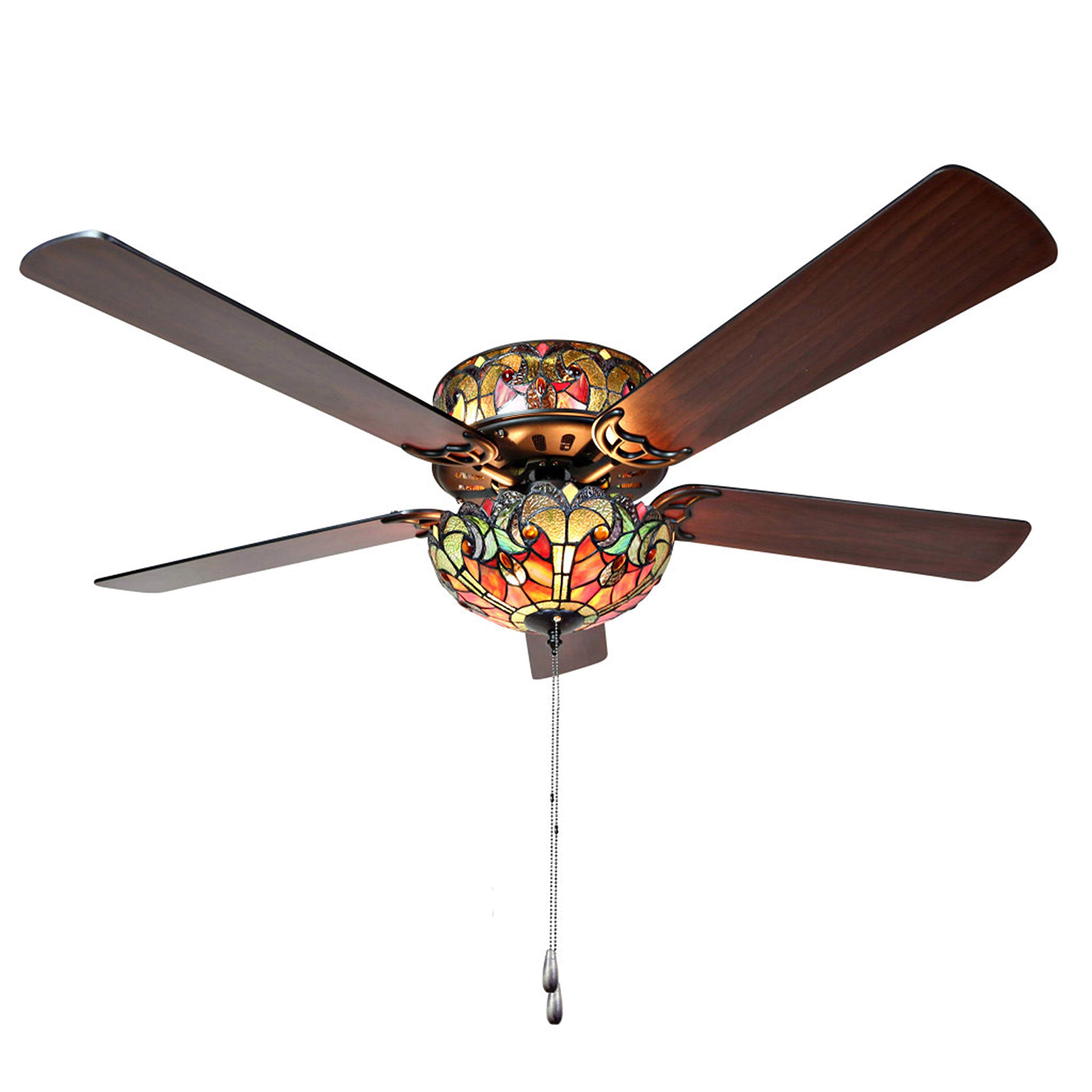 RIVER OF GOODS 52 Inch LED Stained Glass Ceiling Fan - Double-Lit Ceiling Fans with Lights - Unique Lighting & Ceiling Fans - Charming Antique Ceiling Fan Light Fixture - Halston - Spice