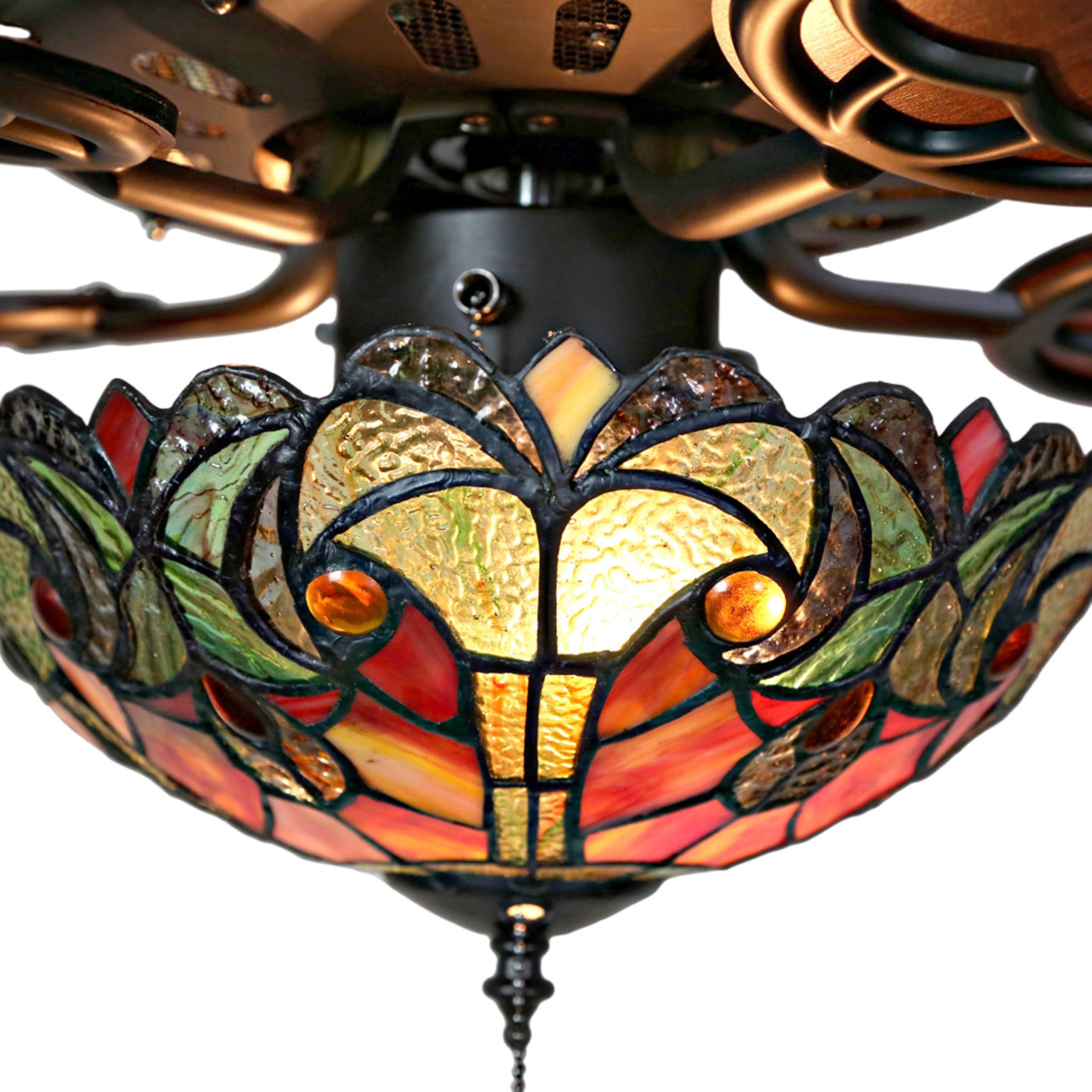 RIVER OF GOODS 52 Inch LED Stained Glass Ceiling Fan - Double-Lit Ceiling Fans with Lights - Unique Lighting & Ceiling Fans - Charming Antique Ceiling Fan Light Fixture - Halston - Spice