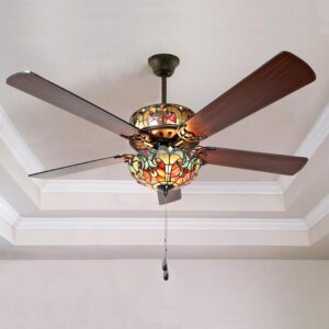 RIVER OF GOODS 52 Inch LED Stained Glass Ceiling Fan - Double-Lit Ceiling Fans with Lights - Unique Lighting & Ceiling Fans - Charming Antique Ceiling Fan Light Fixture - Halston - Spice