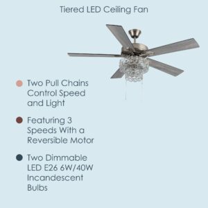 RIVER OF GOODS 52 Inch Tiered LED Crystal Ceiling Fan with Lights - Chandelier Ceiling Fans with Lights - Elegant Glam Ceiling Fan - Dining Room Light Fixture for Room Decor