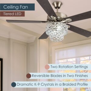 RIVER OF GOODS 52 Inch Tiered LED Crystal Ceiling Fan with Lights - Chandelier Ceiling Fans with Lights - Elegant Glam Ceiling Fan - Dining Room Light Fixture for Room Decor