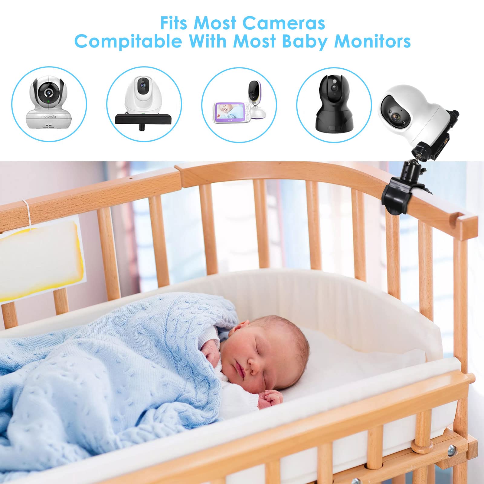 Baby Camera Monitor Mount Bracket, 360 Degrees Rotatable Adjustable Holder Flexible Camera Stand for Crib Nursery