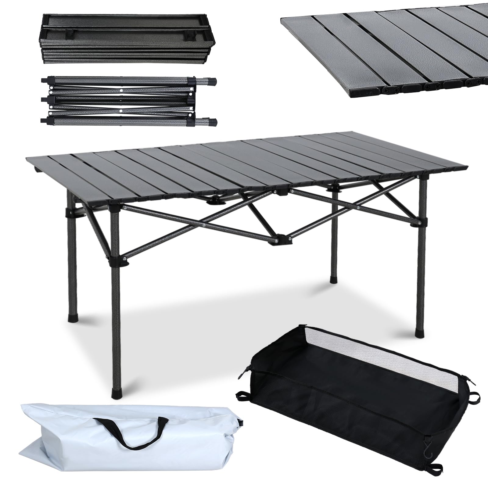 YUSING Portable Camping Table, Inch Folding Aluminum Roll Up Camp Table with Carrying Bags for Outdoor Camping, Hiking, Picnic, Beach, Fishing, Backpacking, BBQ, RV (37.8"x21.7"x18.9")