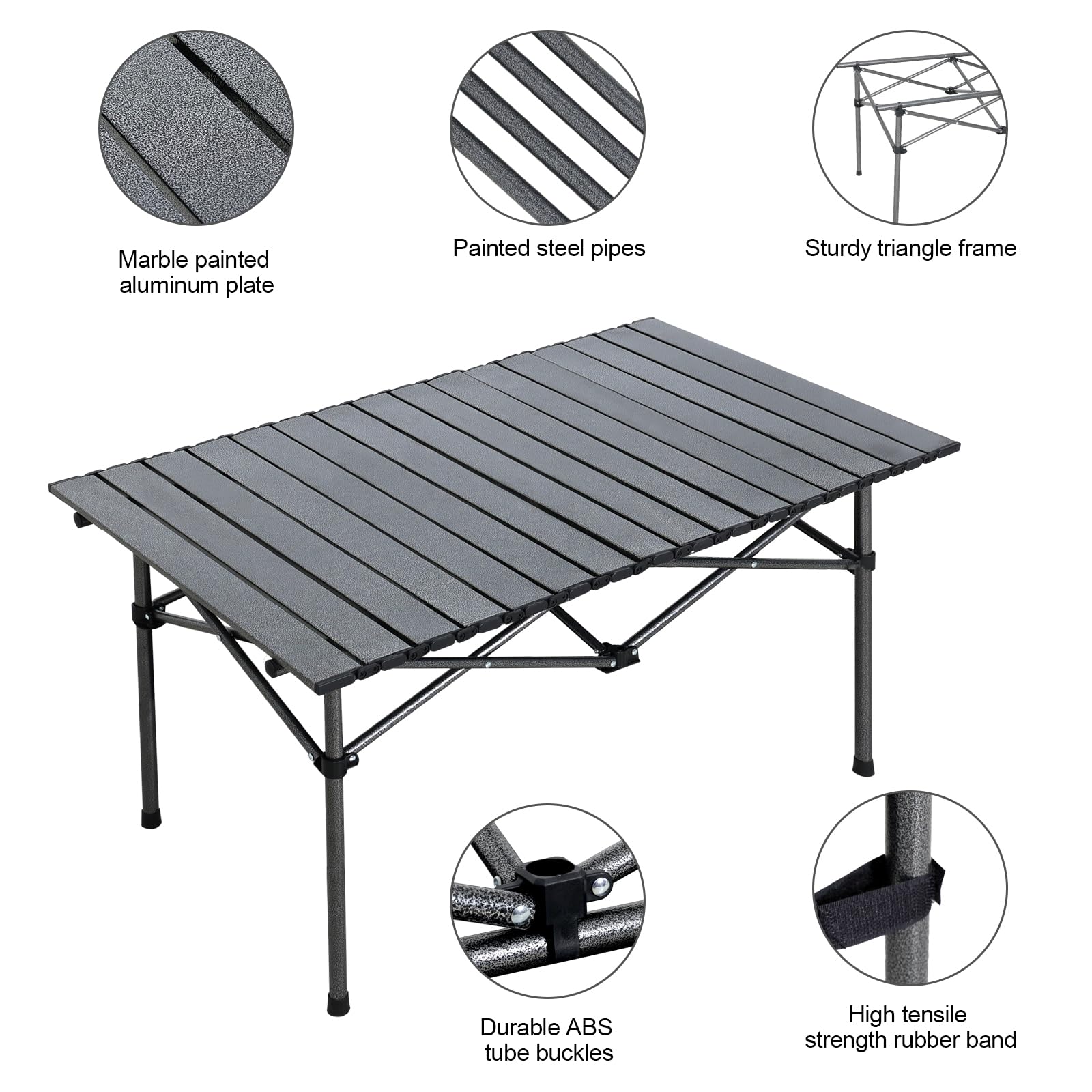 YUSING Portable Camping Table, Inch Folding Aluminum Roll Up Camp Table with Carrying Bags for Outdoor Camping, Hiking, Picnic, Beach, Fishing, Backpacking, BBQ, RV (37.8"x21.7"x18.9")