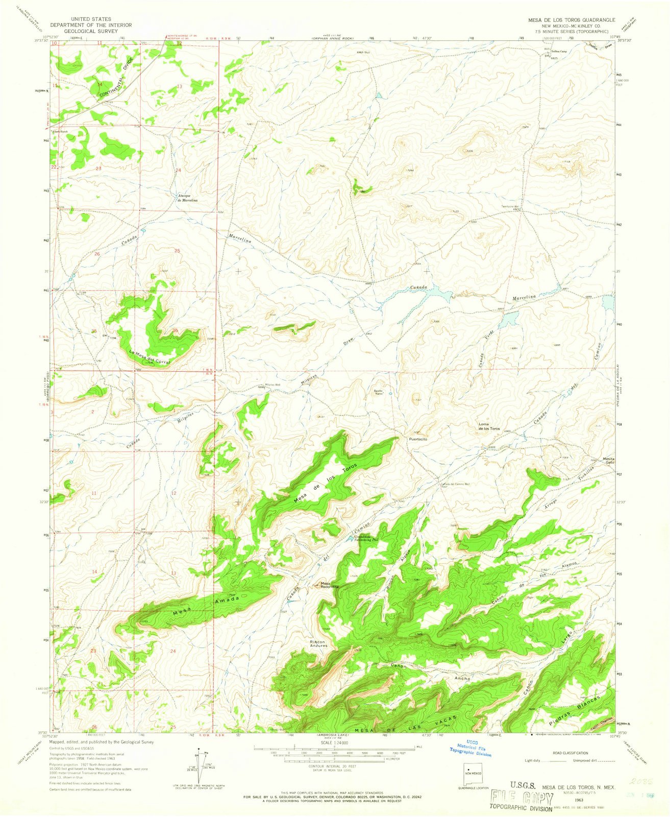 1963 Mesae Los Toros, NM - New Mexico - USGS Historical Topographic Map : 44in x 55in