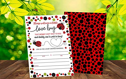 Your Main Event Prints Ladybug Baby Shower Invitations, Red Lady Bug Baby Shower Invites with Diaper Raffles Cards, Sprinkle, 20 Invites