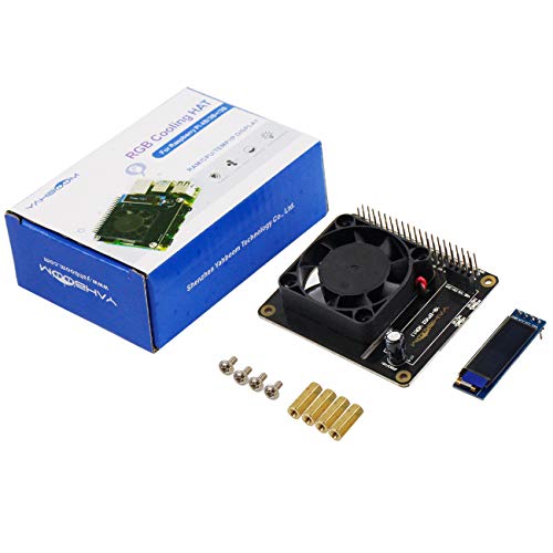 Yahboom Raspberry Pi Quiet Cooling Fan for Raspberry Pi 5 4B 3B+ 3B Intelligent Temperature Control Programmable RGB（OLED Display Include）