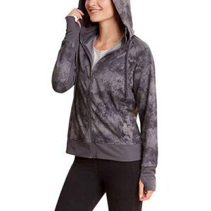 Danskin Women's Double Collar Full Zip Hooded Jacket, Marble Print, Medium