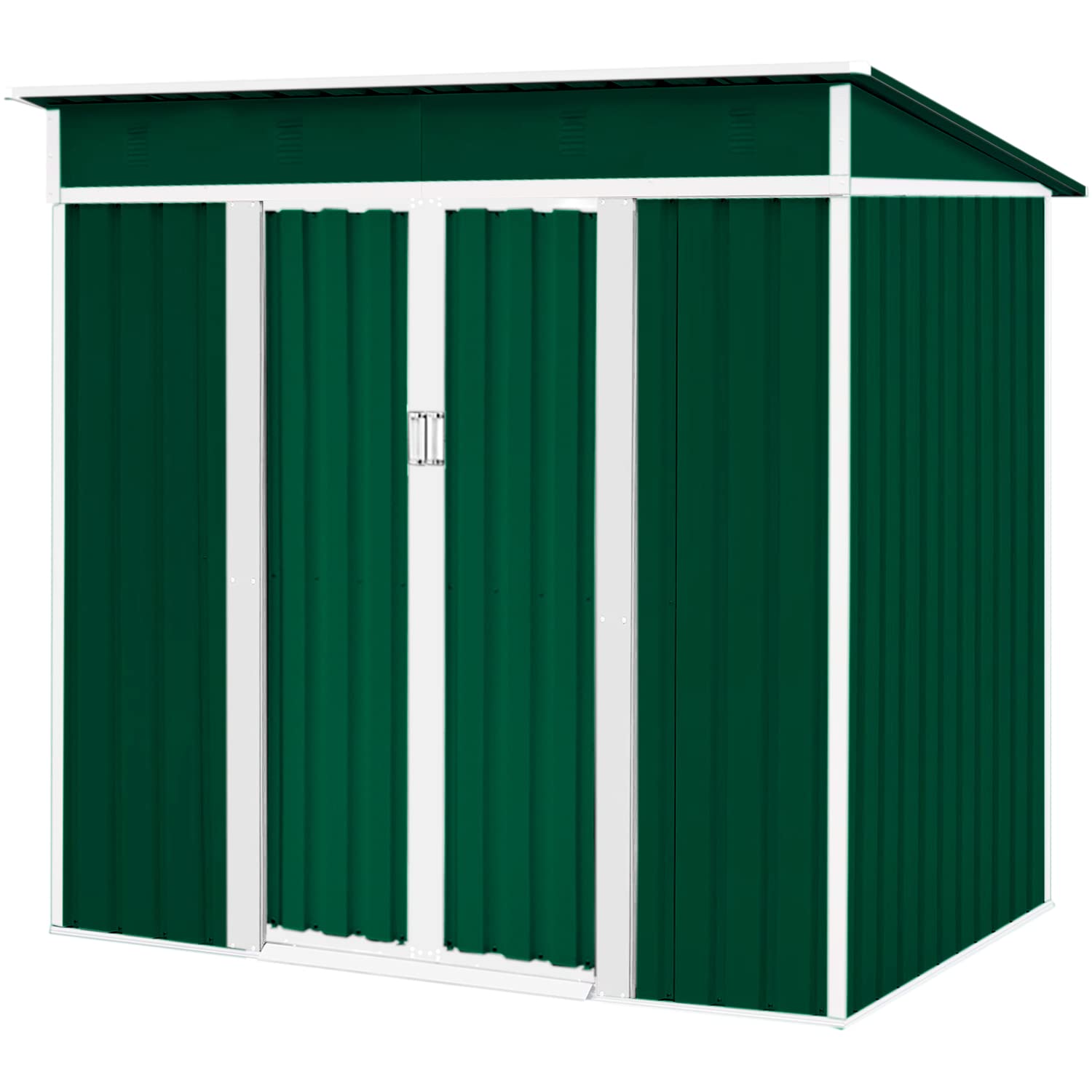 Incbruce Outdoor Storage Lawn Steel Roof Style Sheds 6' x 4' Outside Tool House with Sliding Door (Green)